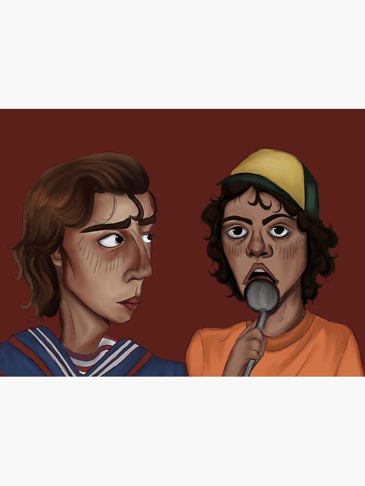 "Steve and Dustin ST" Sticker for Sale by buggrlart | Redbubble