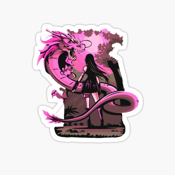 "Pink Anime Girl Samurai and Dragon design" Sticker for Sale by Dven ...