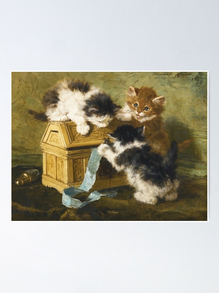 Póster «Tres gatitos con ataúd y cinta azul | Henriette Ronner-Knip | 1894 Arte animal saludable ...