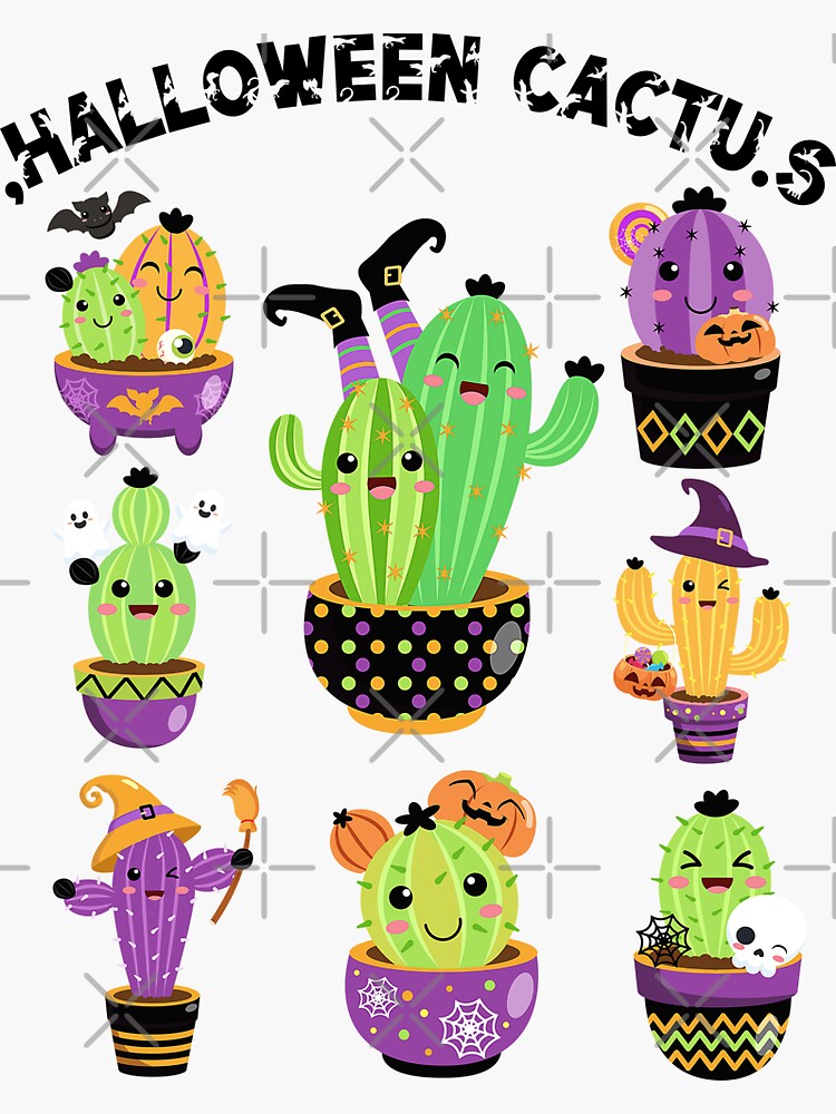 "Cute Cartoon Halloween Cactus" Sticker for Sale by joseech | Redbubble