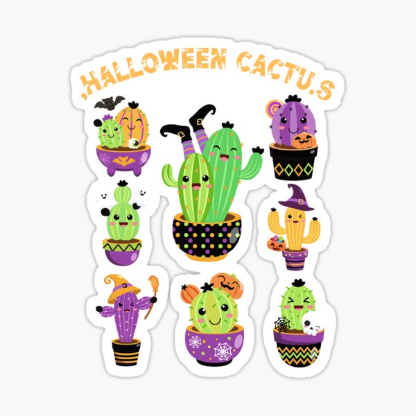 "Funny Cartoon Halloween Cactus " Sticker for Sale by joseech | Redbubble