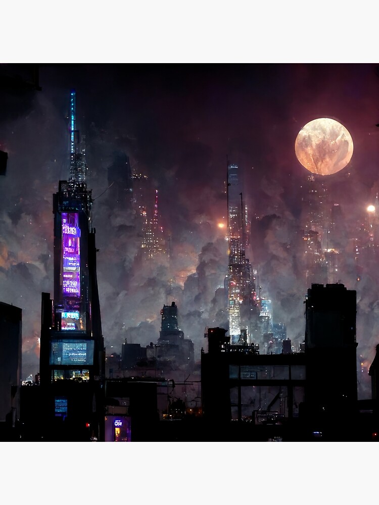 "Cyberpunk City under a full moon" Art Print for Sale by Maskedpainter ...