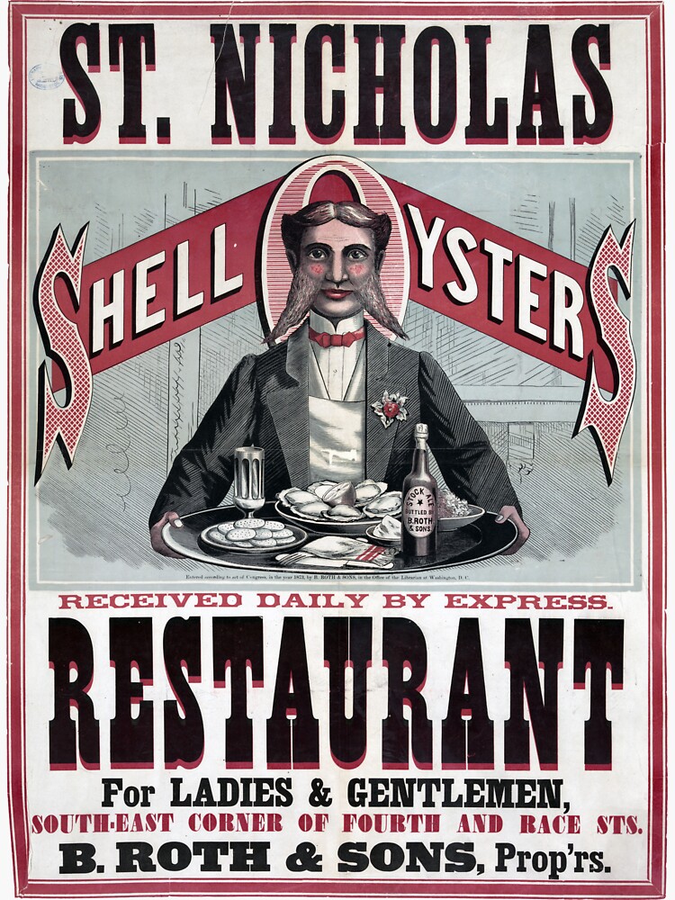 "St. Nicholas Shell Oysters Restaurant." Sticker for Sale by VintageBob ...