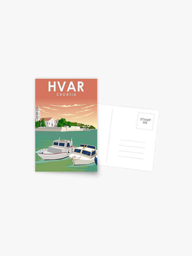 "Hvar Croatia Minimal Retro City Travel Poster" Postcard for Sale by ...