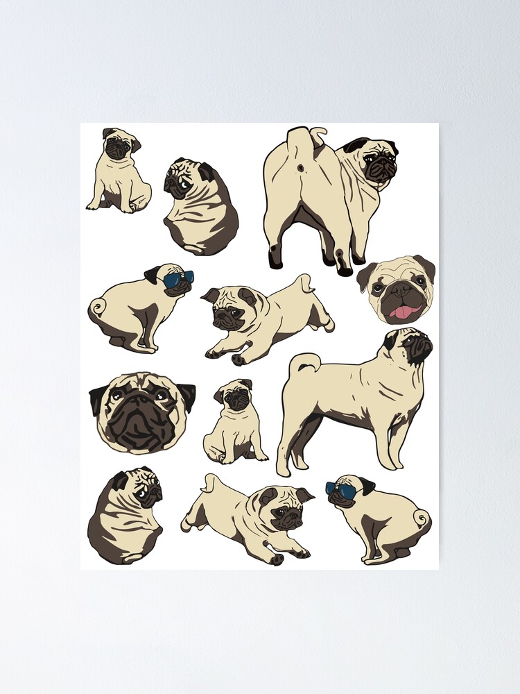 "pugs doodle pattern" Poster for Sale by FandomizedRose | Redbubble