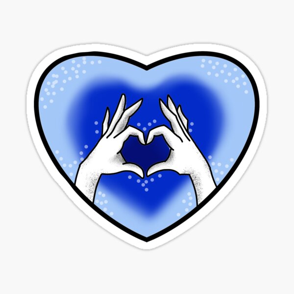 "hands making heart gesture in a royal blue heart cute gift" Sticker ...