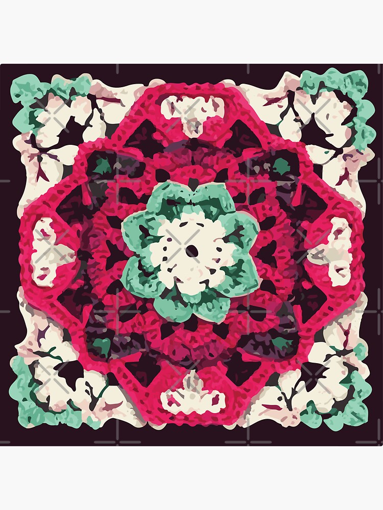"Retro Abstract Flowers Granny Square Pattern Crochet Lover" Sticker ...