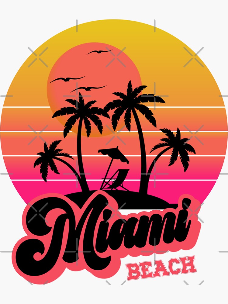 "Miami Florida Beach Summer Sunset 80s Retro Vintage" Sticker for Sale ...