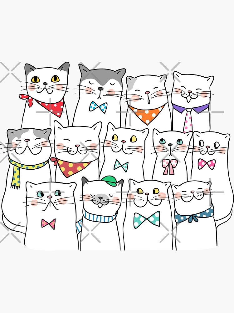 "cute cat group sticker set" Sticker for Sale by Animster | Redbubble