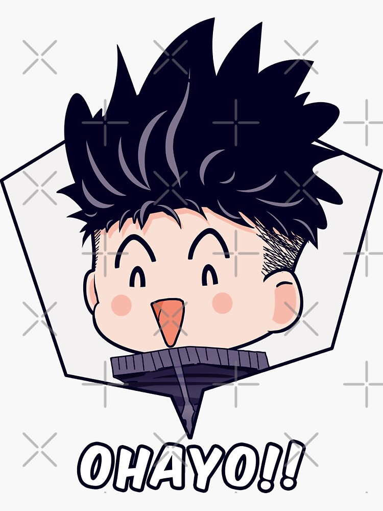 "ohayoo anime meme graphic" Sticker for Sale by Otakuniverse | Redbubble