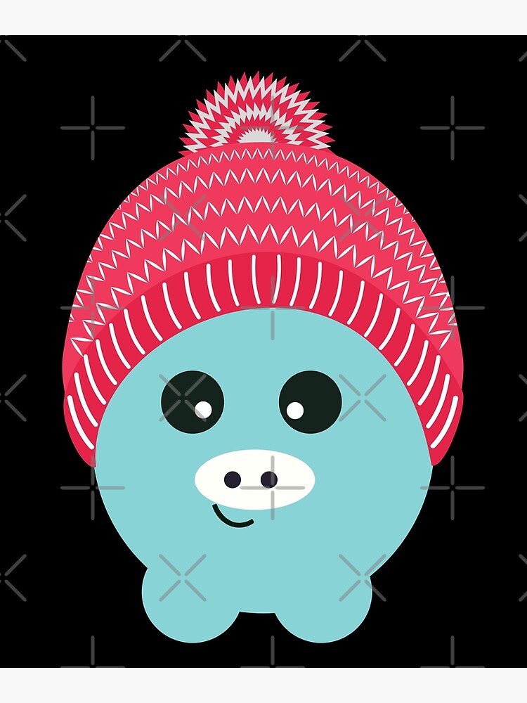 "Cute Blue Pig With Red Hat" Poster for Sale by Comicsorama | Redbubble