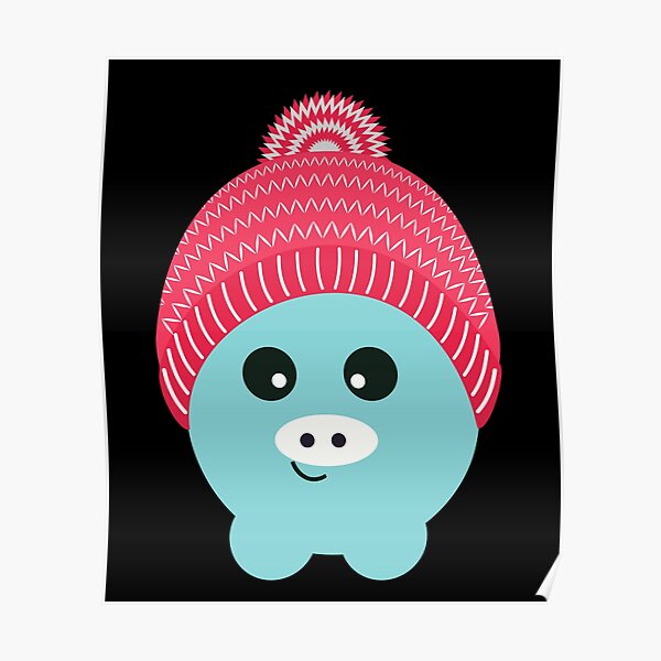 "Cute Blue Pig With Red Hat" Poster for Sale by Comicsorama | Redbubble