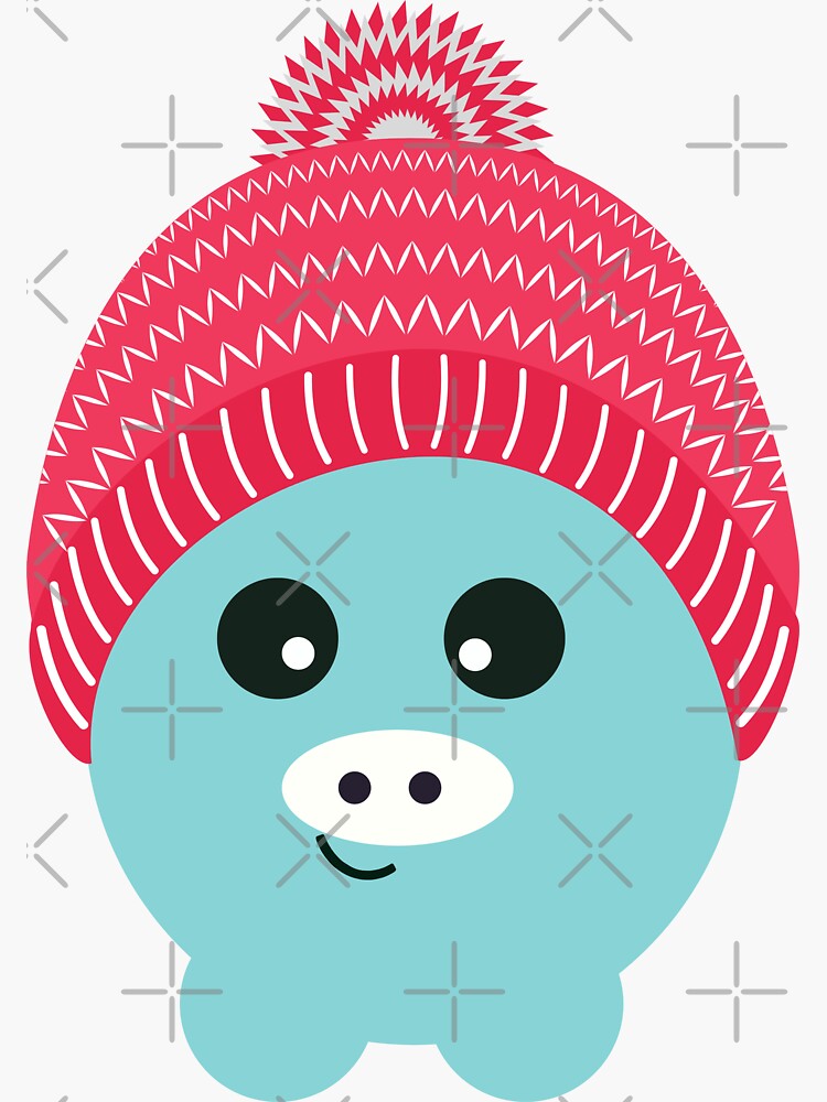 "Cute Blue Pig With Red Hat" Sticker for Sale by Comicsorama | Redbubble