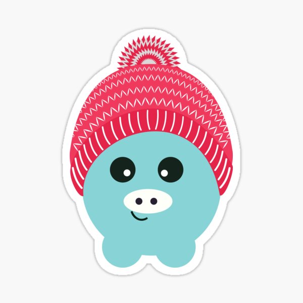 "Cute Blue Pig With Red Hat" Sticker for Sale by Comicsorama | Redbubble