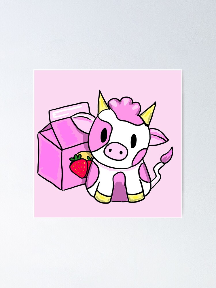"Strawberry Milk Cow Pal" Poster for Sale by allthebeanz | Redbubble