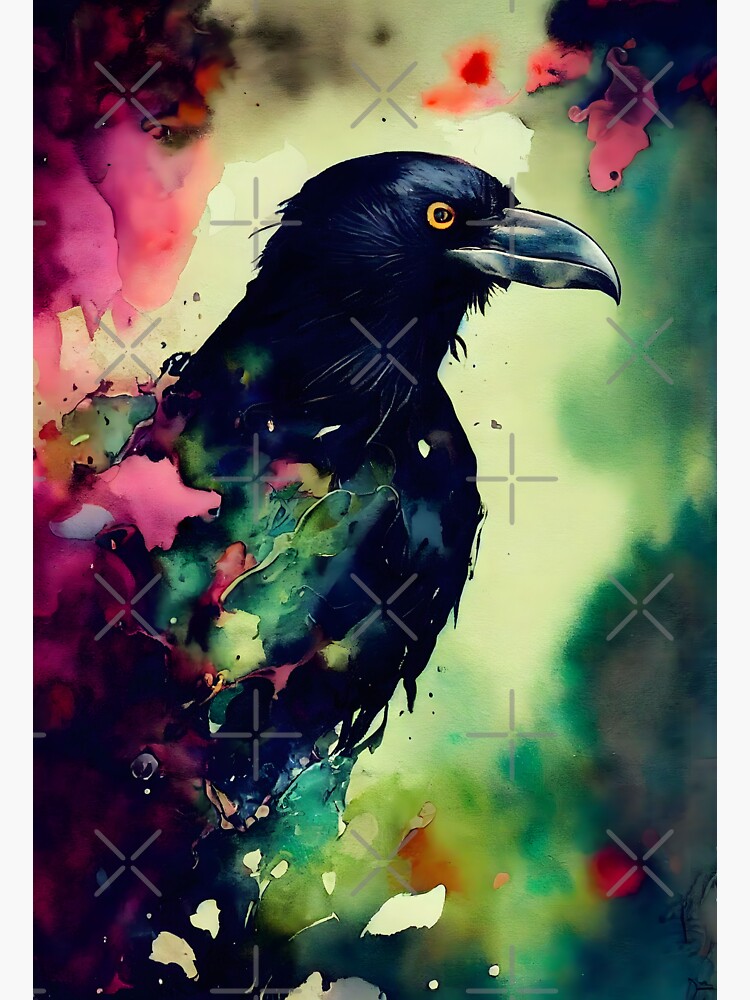 "Crow Raven Grunge Paint Splatter Multi Colored Watercolor Illustration ...