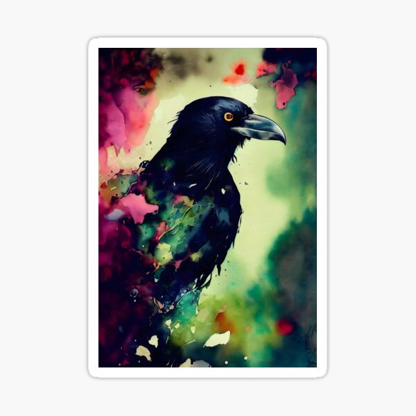 "Crow Raven Grunge Paint Splatter Multi Colored Watercolor Illustration ...
