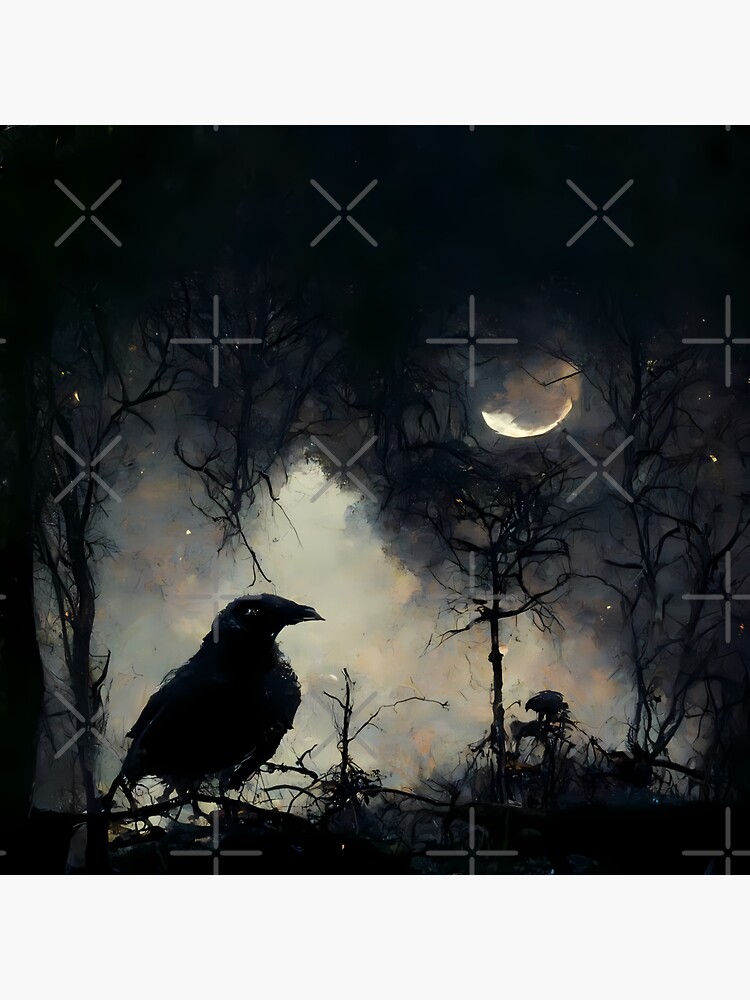 "Crow Raven Grunge Spooky Halloween Night Watercolor Illustration ...