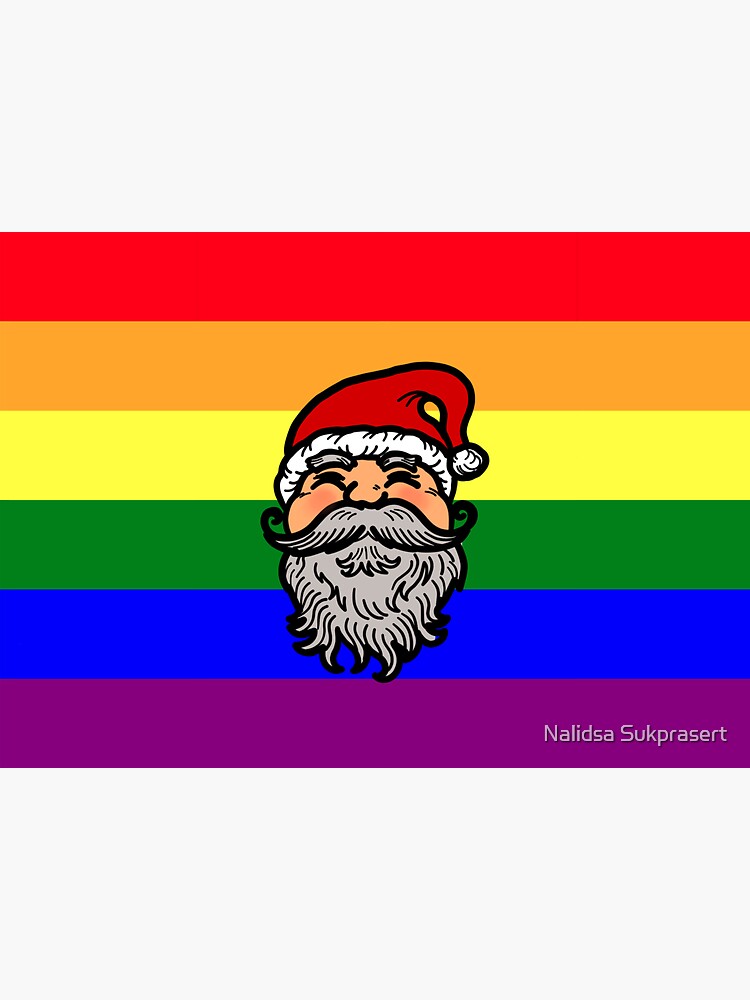 " Drawing of Santa Claus face on gay pride flag background to celebrate ...