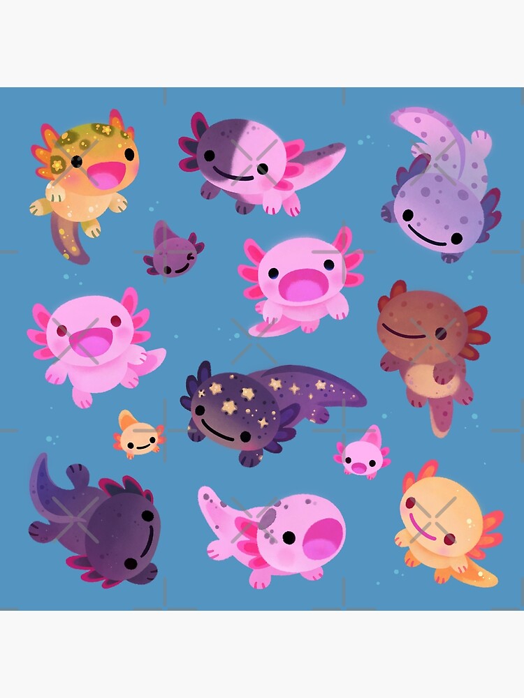 Lámina fotográfica «Ajolote feliz - azul» de pikaole | Redbubble