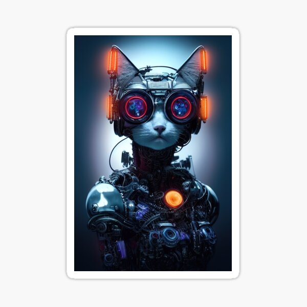 "cybernetic cyborg cat" Sticker for Sale by HazGlitchArt | Redbubble