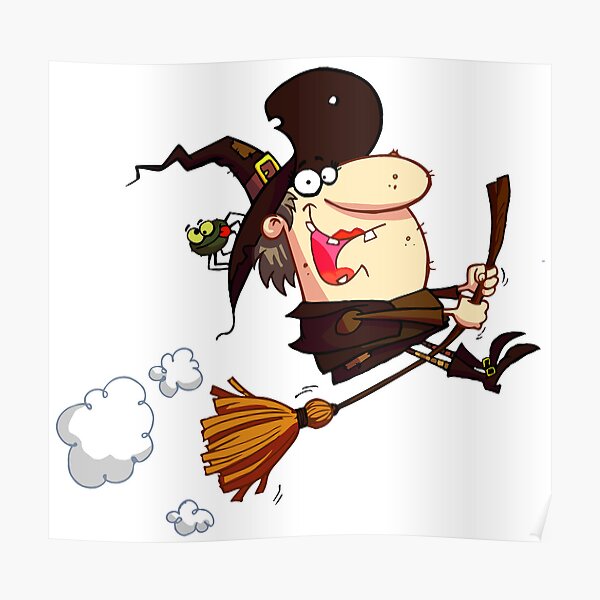 "Funny Witch Flying On Broom With Spider Halloween" Poster for Sale by ...
