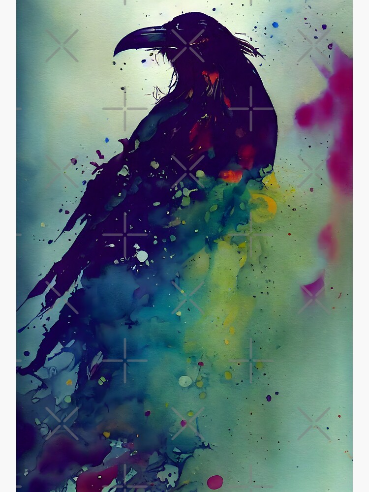 "Crow Raven Grunge Paint Splatter Multi Colored Watercolor Illustration ...