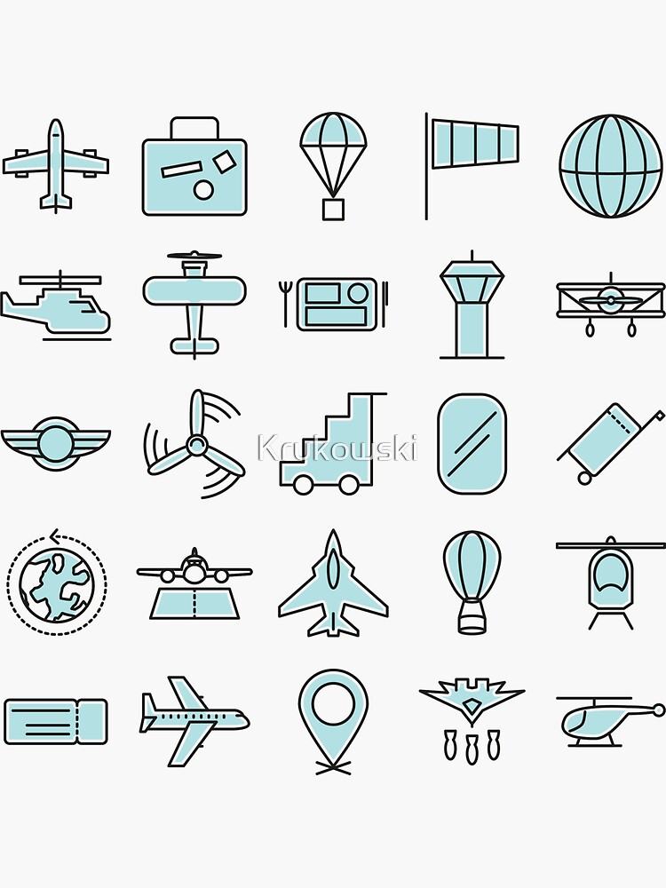 "Aviations Icons Planes and Aircraft" Sticker by Krukowski | Redbubble