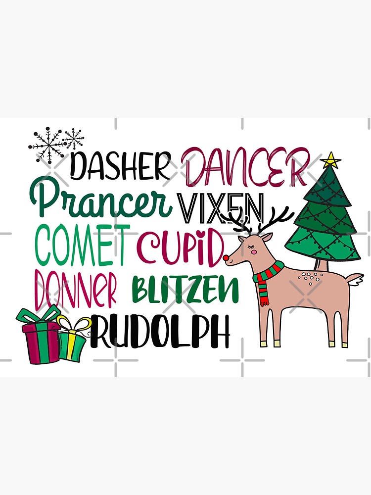 "Santa Reindeers, dasher, dancer, prancer, vixen, comet, cupid, donner ...