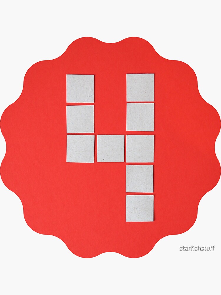 " NUMBER FOUR RED" Sticker for Sale by starfishstuff | Redbubble