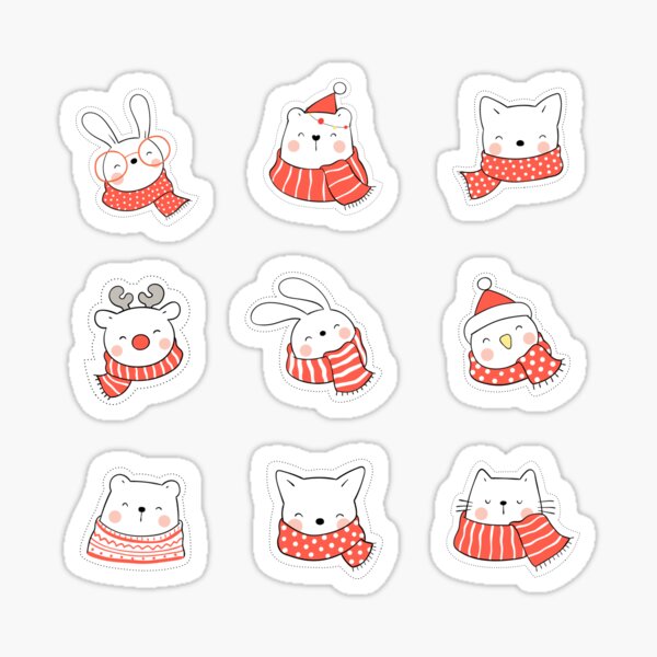 "Cute Doodle Animal Christmas theme Sticker pack" Sticker for Sale by ...