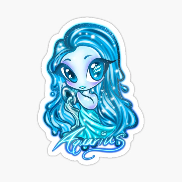 "Aquarius Zodiac Chibi Design" Sticker for Sale by VividVixen | Redbubble