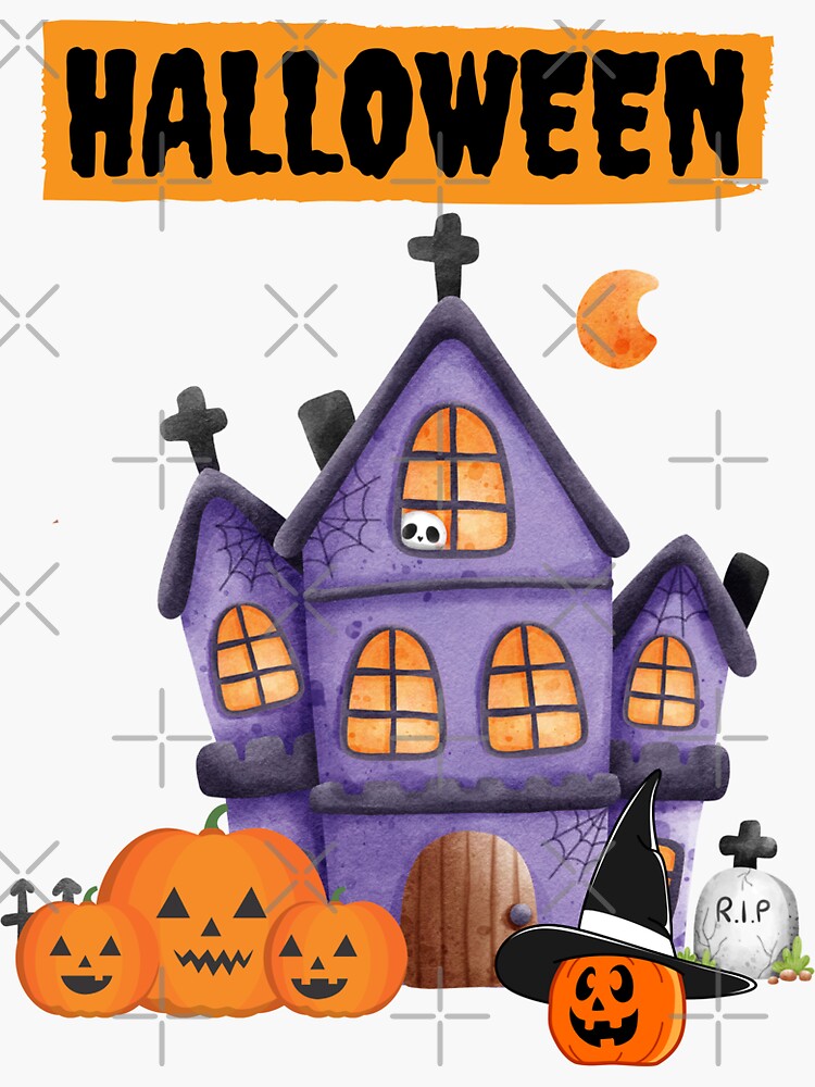 "Halloween Haunted House Jack'o'lantern Design" Sticker for Sale by ...