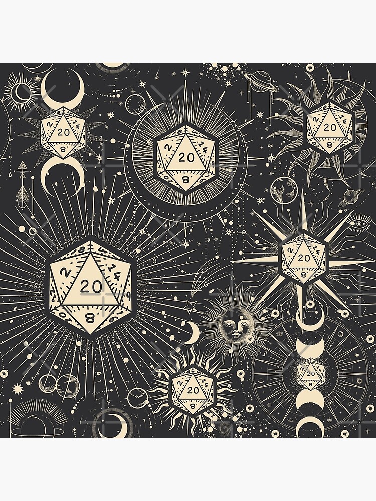 "DND CELESTIAL DICE, pattern, D20 Stars constellation, sun and crescent ...