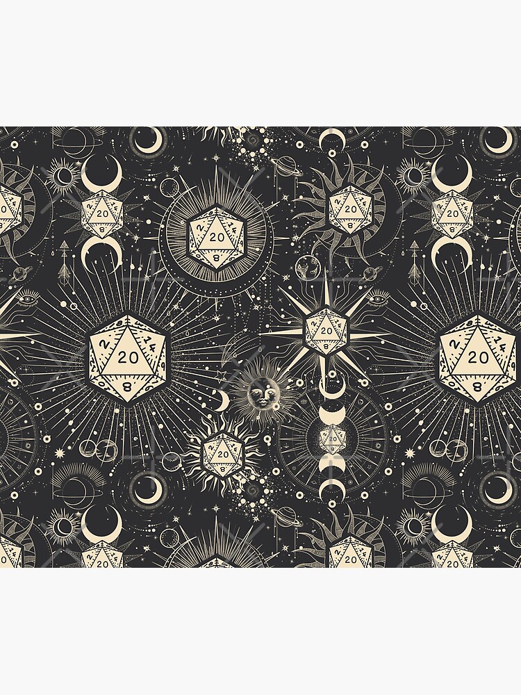 "DND CELESTIAL DICE, pattern, D20 Stars constellation, sun and crescent ...