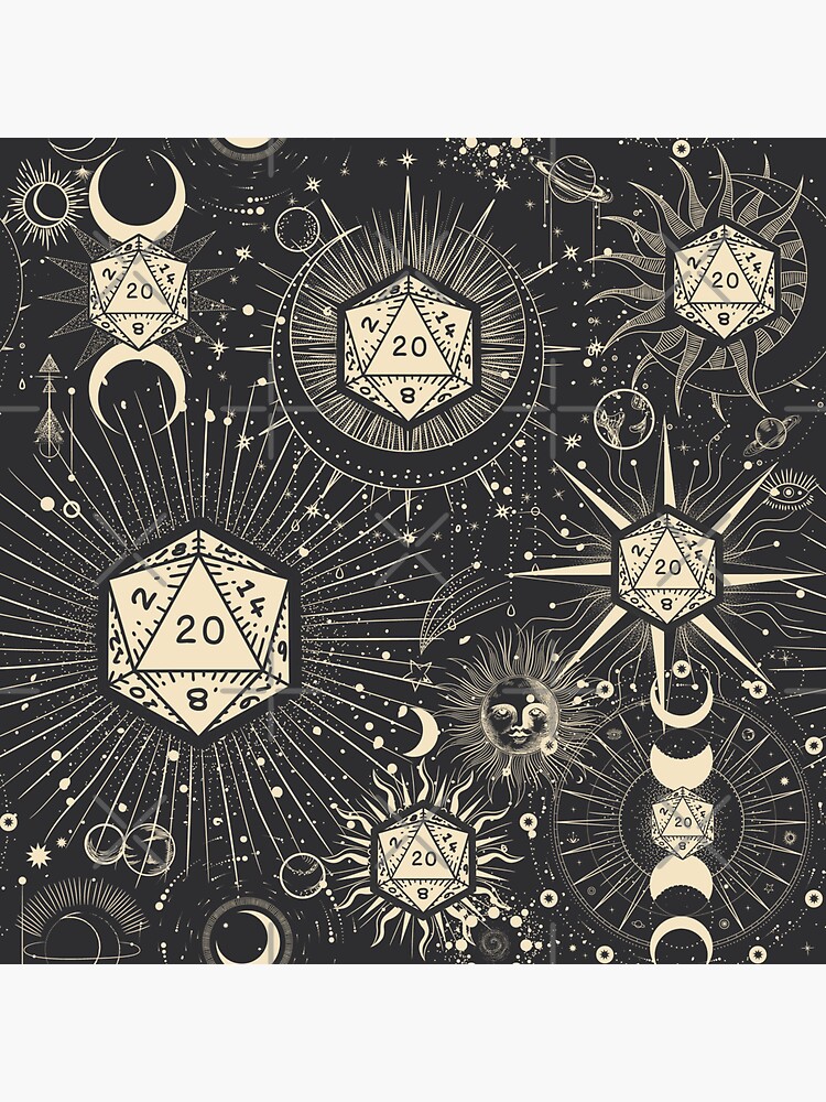 "DND CELESTIAL DICE, pattern, D20 Stars constellation, sun and crescent ...