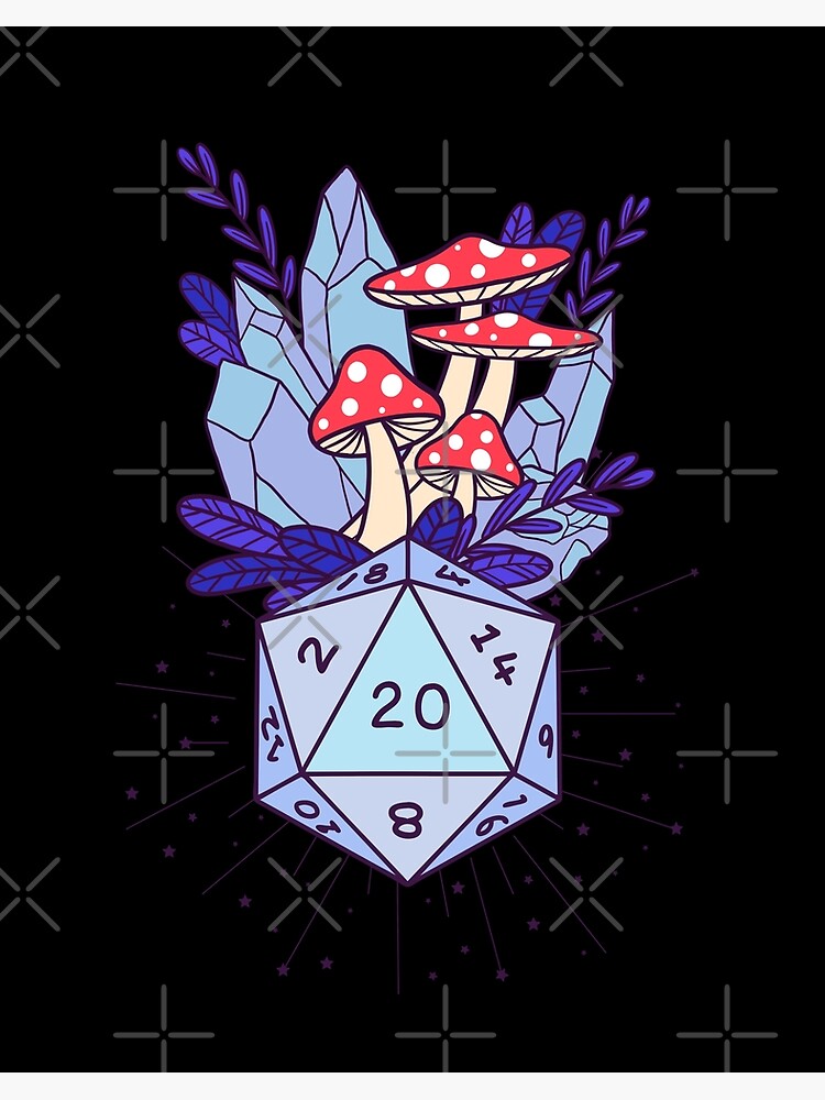 "D20 Mushroom and Crystals, Dnd Mushroom Dice" Art Board Print for Sale ...