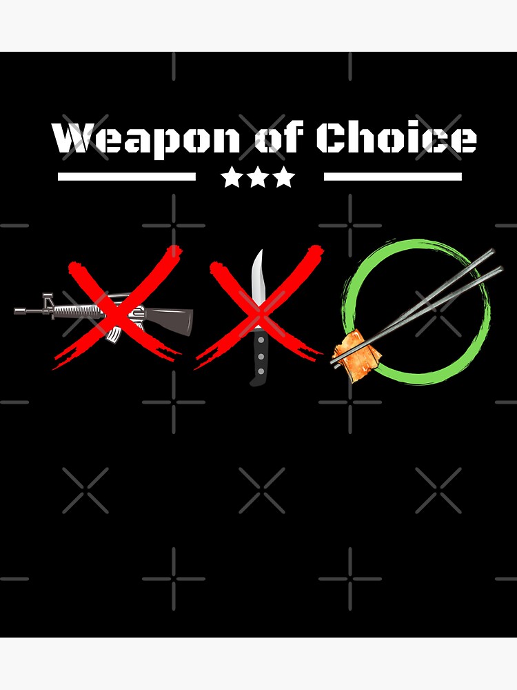 "Funny WEAPON OF CHOICE Gun Sword Chopsticks" Sticker for Sale by ...