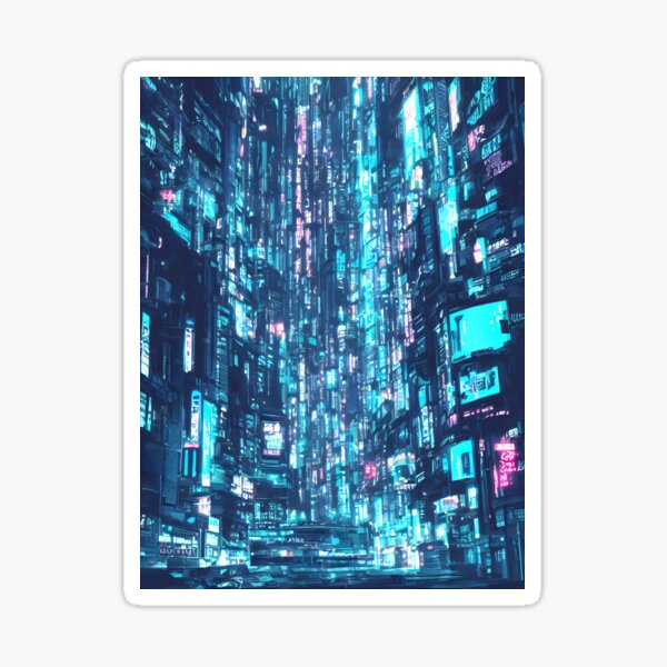 "Anime CyberPunk City, Neon blue, cyan" Sticker for Sale by Art-of-AI ...