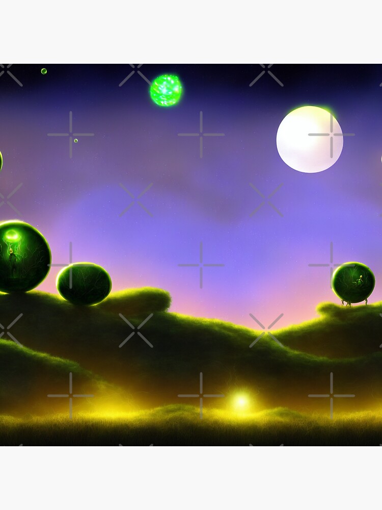 "Alien landscape with a green star with protuberances in the sky, green ...