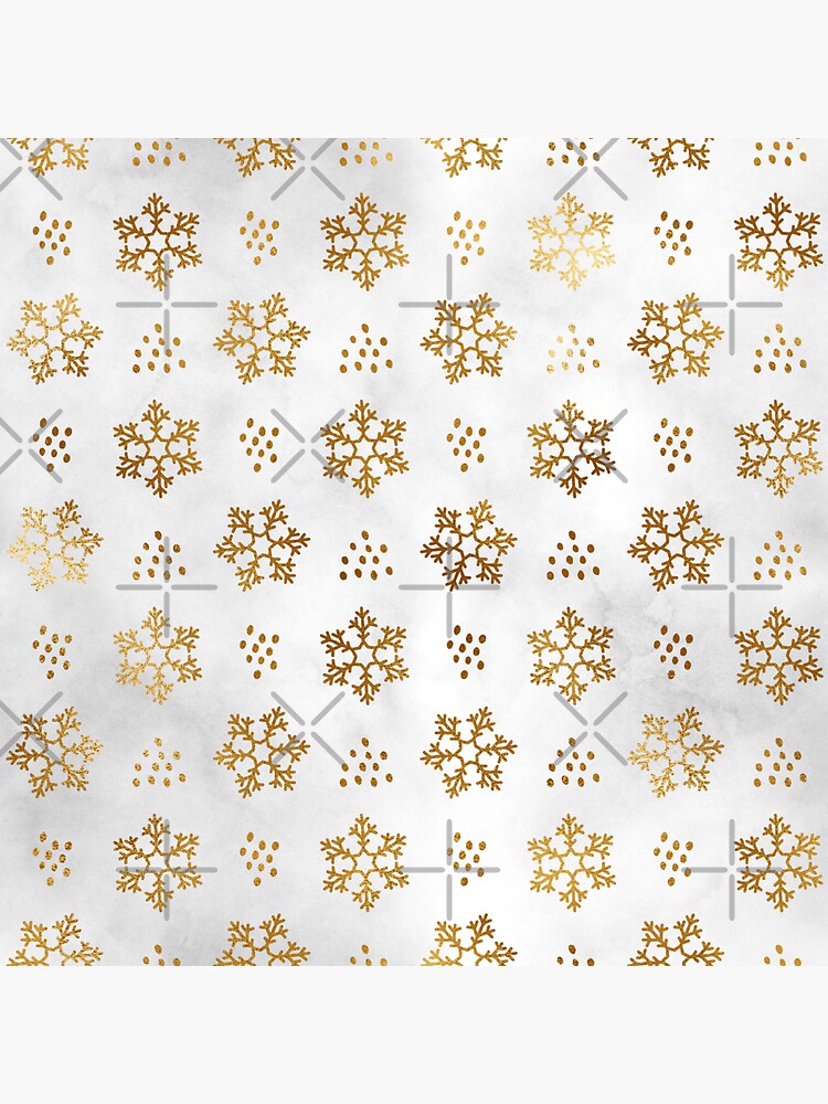 "Metallic Gold Snowflake Pattern On Marbled White Background " Sticker ...