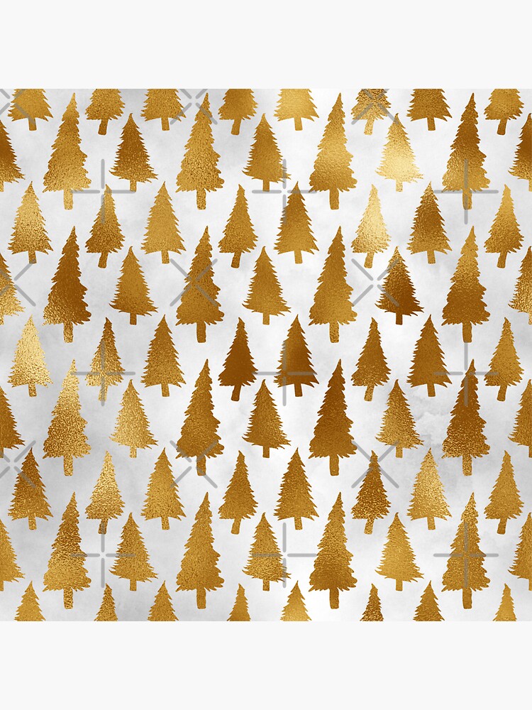 "Metallic Gold Pine Tree Pattern On Marbled White Background " Sticker ...