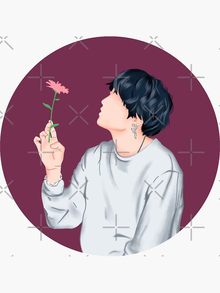 "Aesthetic cartoon of suga holding a flower" Sticker for Sale by ...