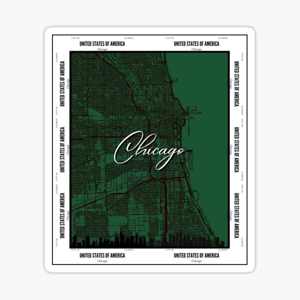 Pegatina «Mapa de calles de la ciudad de Chicago en Illinois, cosas que ...