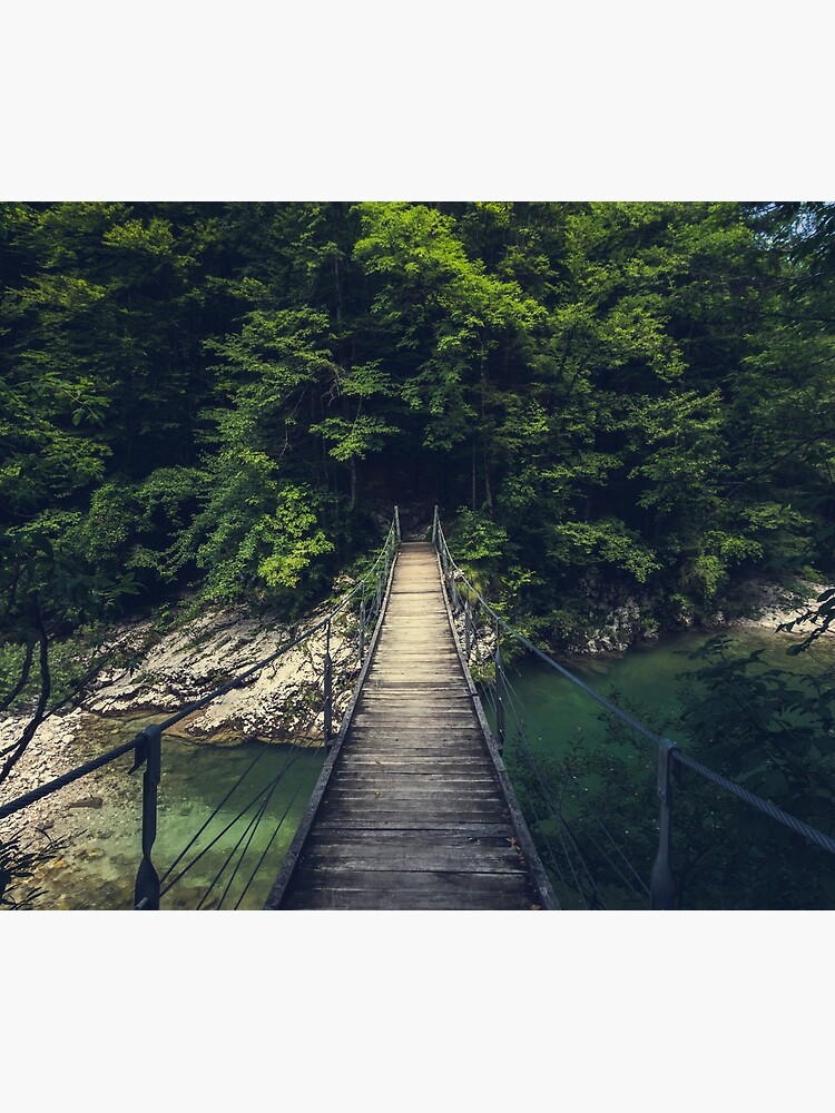 Simple suspension bridge over river Idrijca, Slovenia Tapestry sold by ...