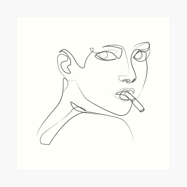 "Women with Cigarette Line Art" Art Print for Sale by MochiJaw | Redbubble