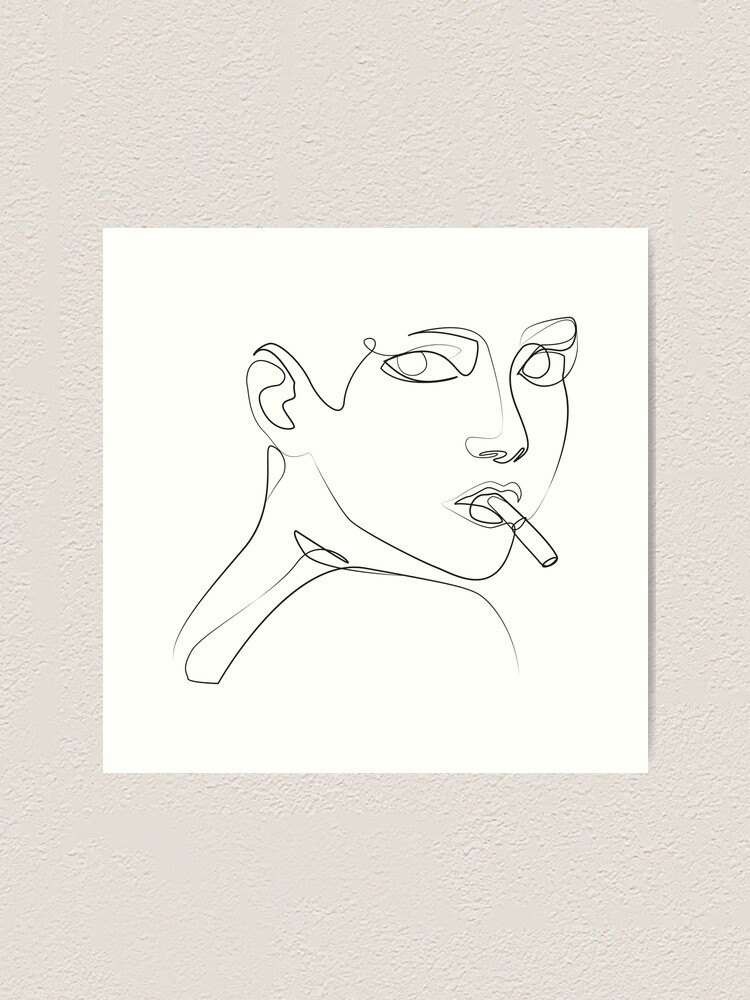 "Women with Cigarette Line Art" Art Print for Sale by MochiJaw | Redbubble