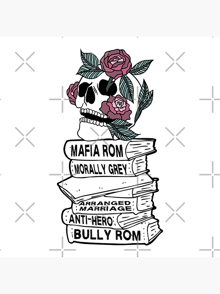 "Skull with Flowers, Dark Romance Book Stack Sticker Pack, TBR Pile ...