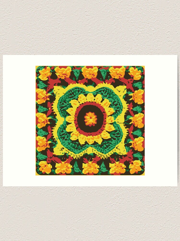 "Checkered Sunflower Drawing of Crochet Granny Square Pattern" Art ...
