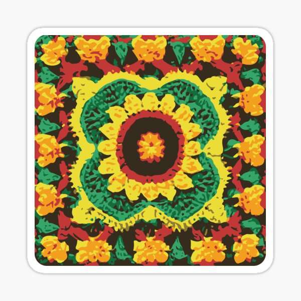 "Checkered Sunflower Drawing of Crochet Granny Square Pattern" Sticker ...